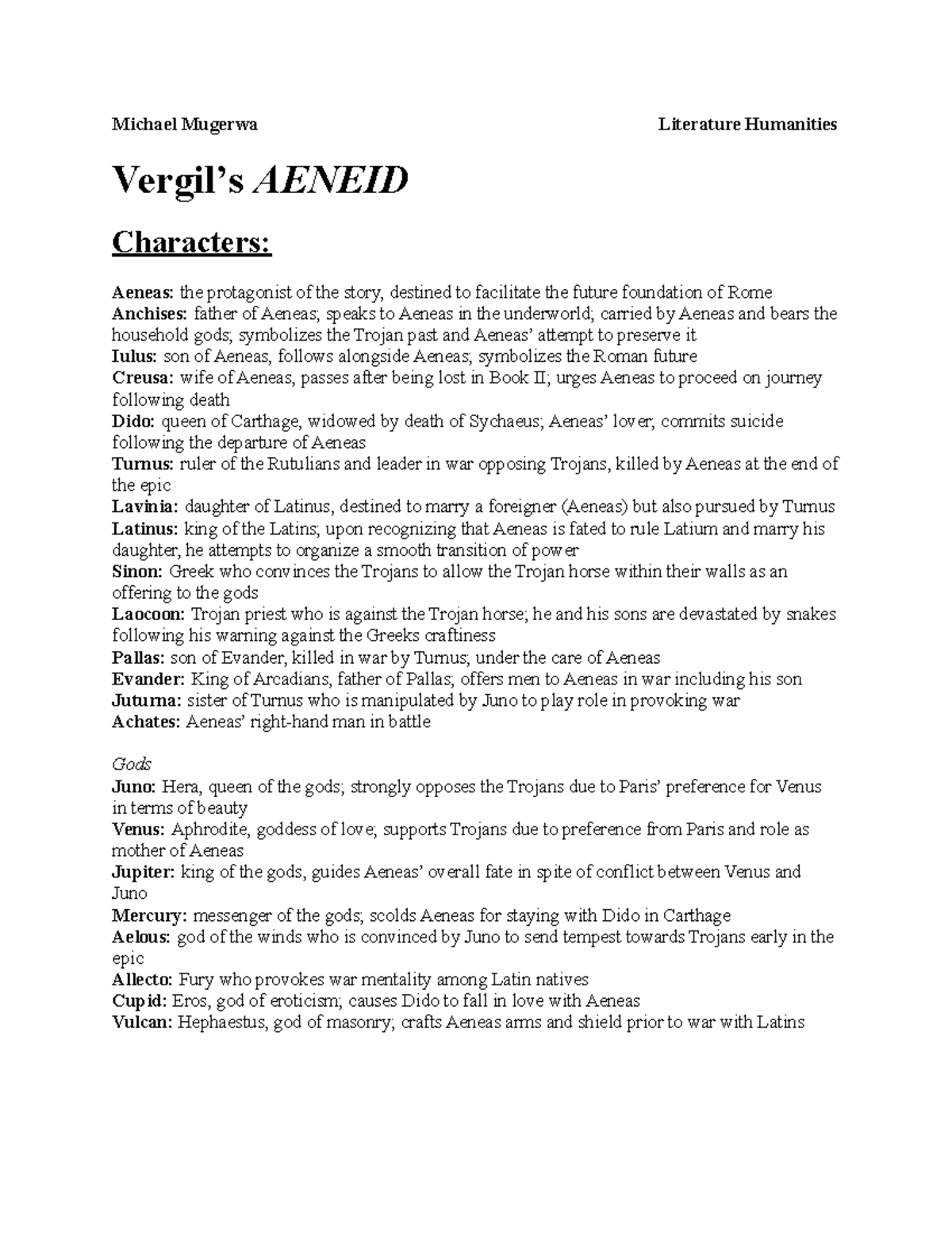 Aeneid Study Guide - Michael Mugerwa Literature Humanities AENEID ...