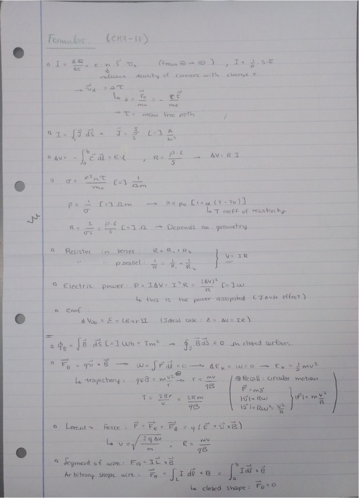 Formulas - Resumen Physics II - Formulas I AQ e.n.5 (from o ) , I l S ...