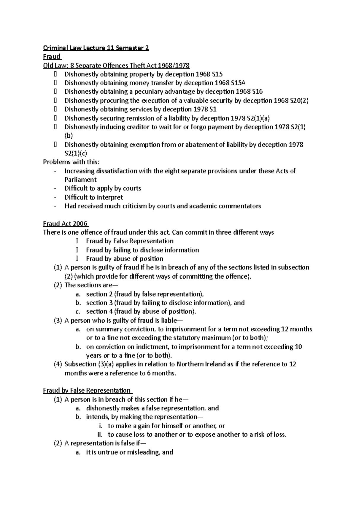 Criminal Law Lecture 11 Semester 2 Criminal Law Lecture 11 Semester 2