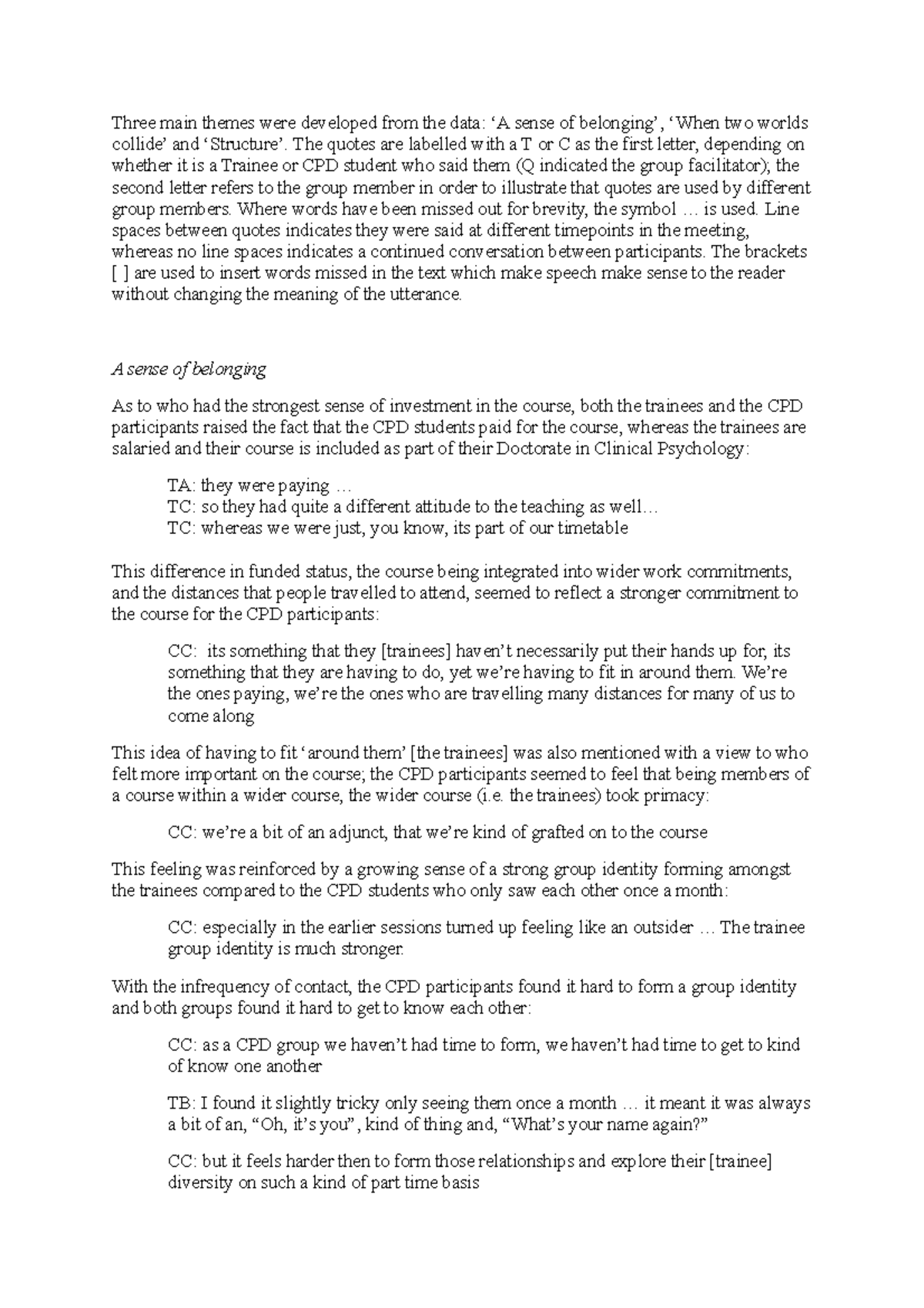 Example of written TA for SP500 - Three main themes were developed from ...