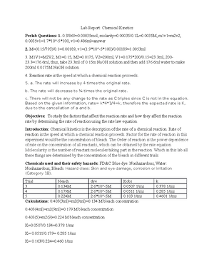 Chem 2 lab 4 - Lab report - Notebook Chemical Equilibrium: Three ...