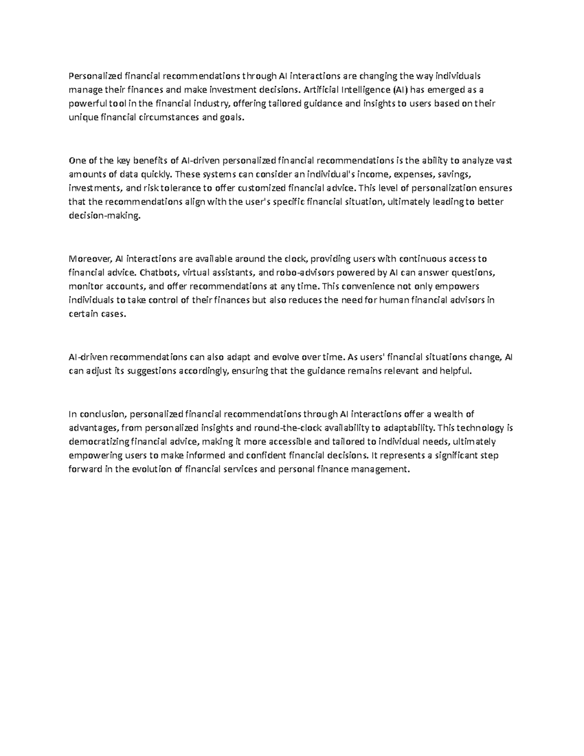 Personalized financial recommendations through AI interactions are ...