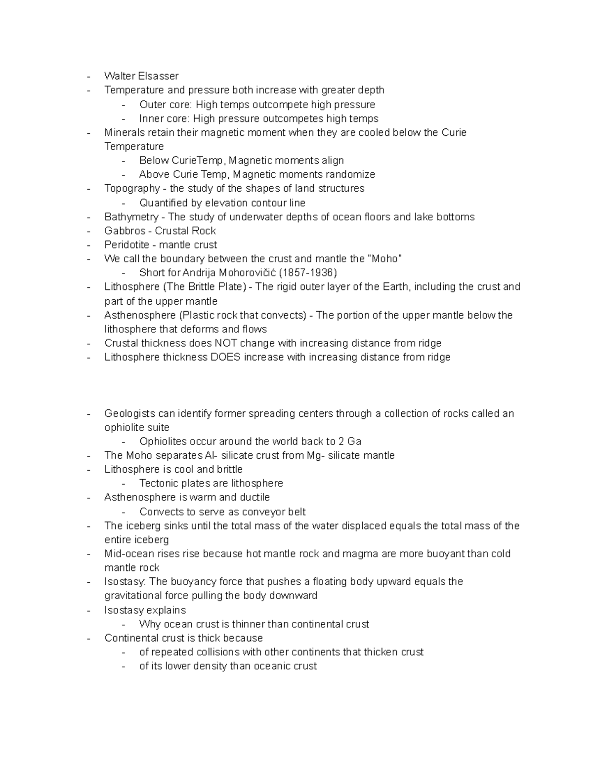 Geosc 40 Exam 1 Notes 7 - Walter Elsasser Temperature and pressure both ...