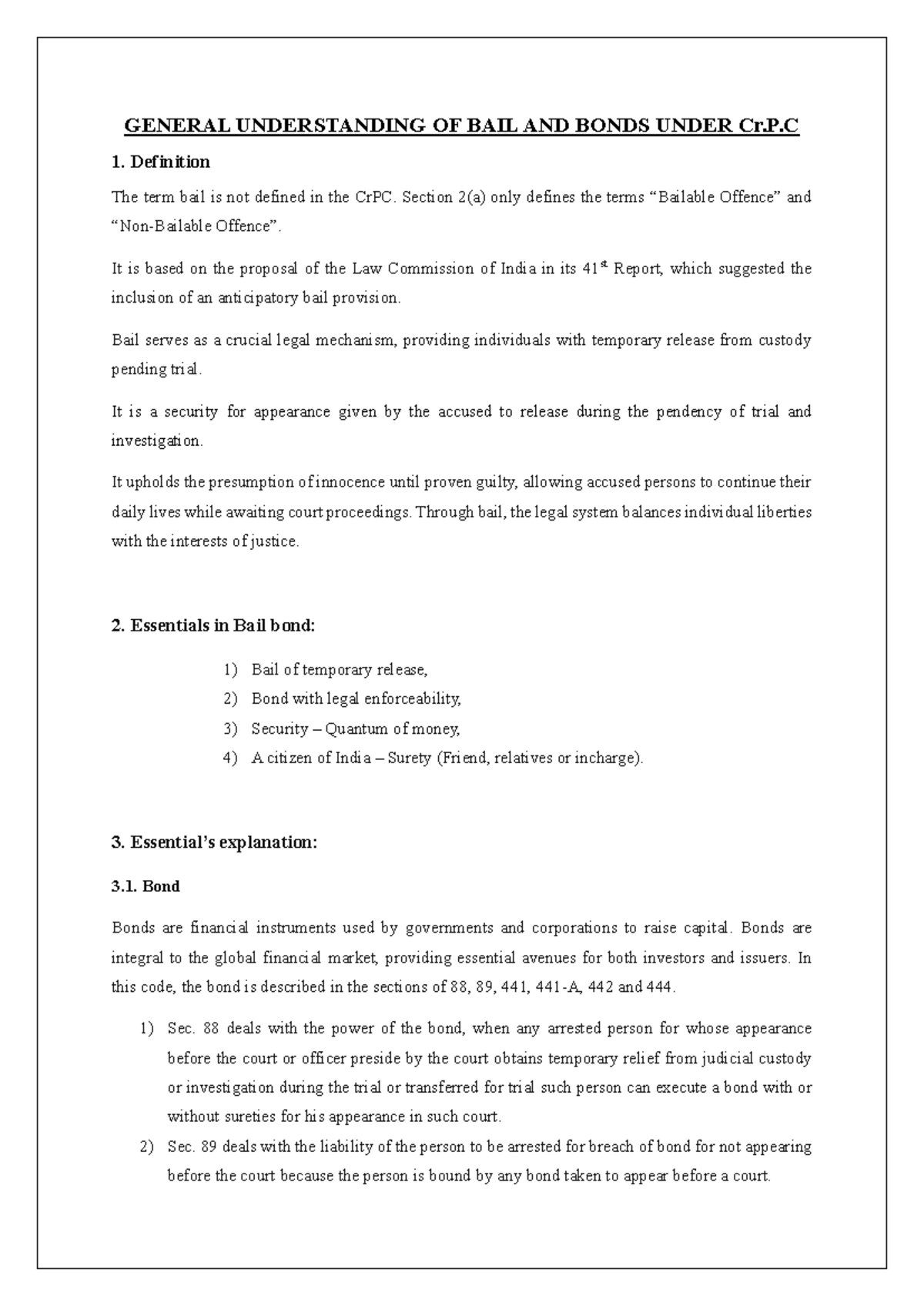 Cr PC notes Unit 2 - Bail Bonds - GENERAL UNDERSTANDING OF BAIL AND ...