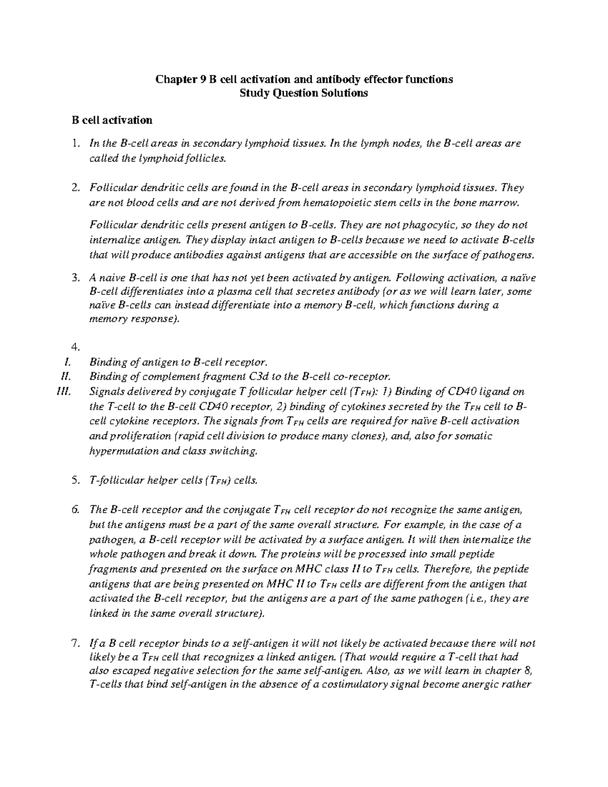 Chapter 9- B-cell activation and antibody functions- Study question solutions - Chapter 9 B cell ...