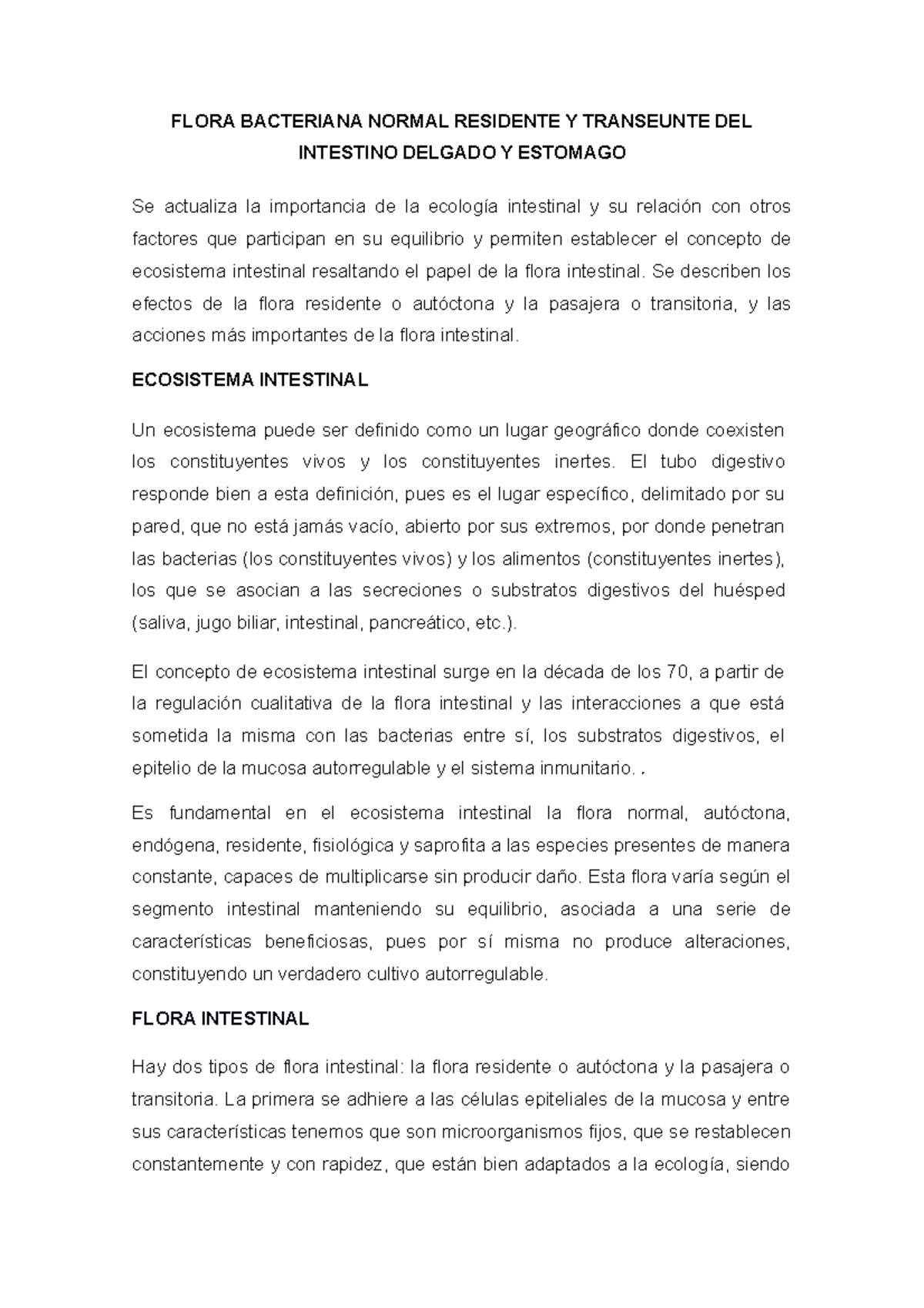 Flora Bacteriana Normal Residente Y Transeunte DEL Intestino Delgado Y ...