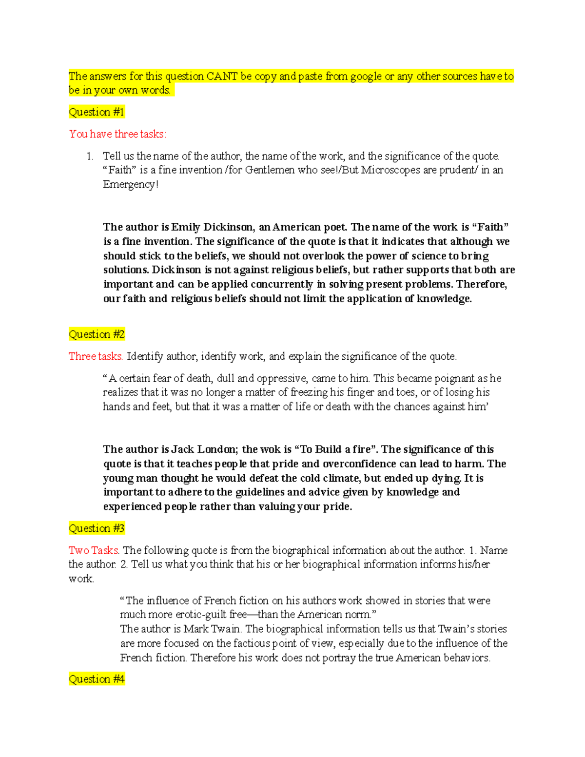 Question answer - Coursework assignment - The answers for this question ...