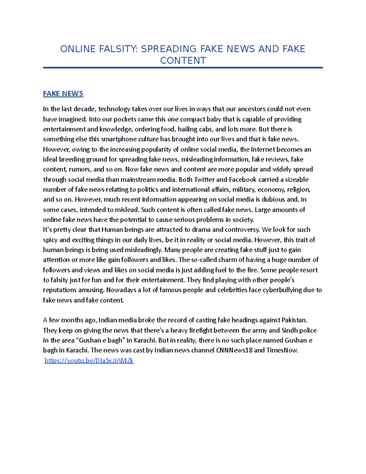 Online falsity: fake news and fake content - ONLINE FALSITY: SPREADING ...