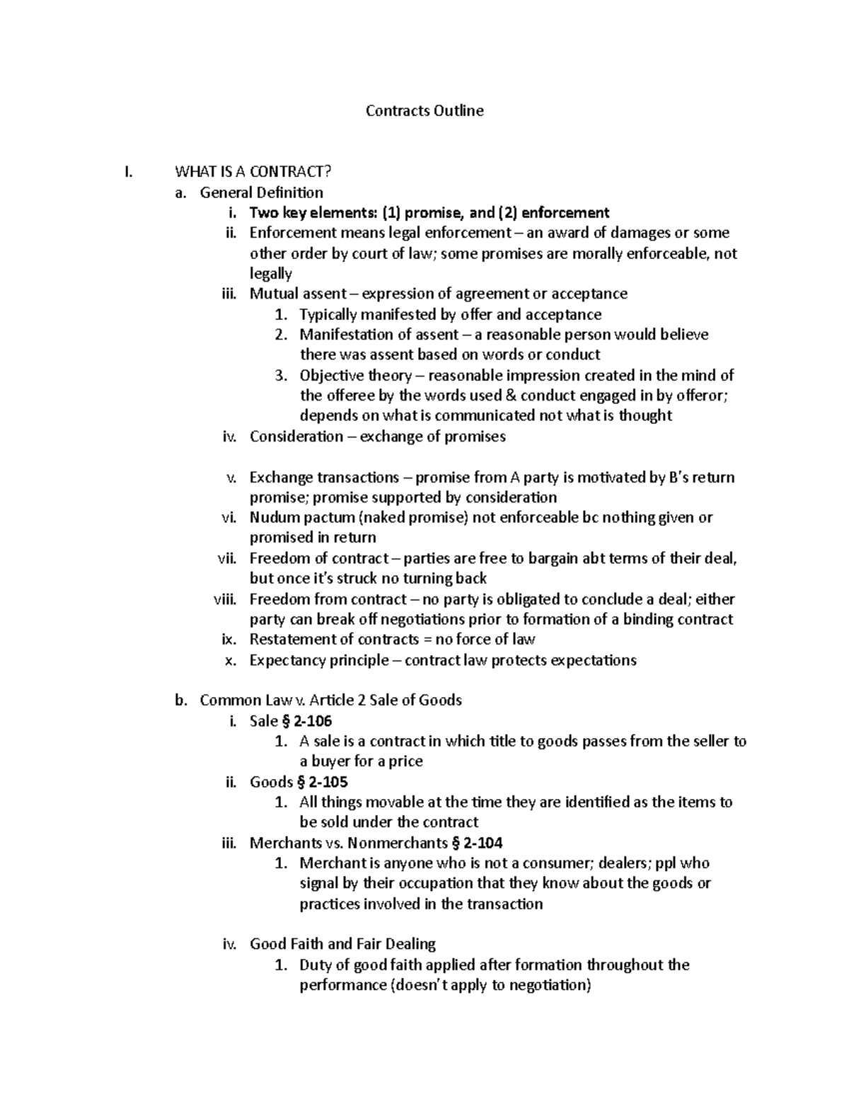 Contracts Outline - Henning Spring 2020 - Contracts Outline I. WHAT IS ...