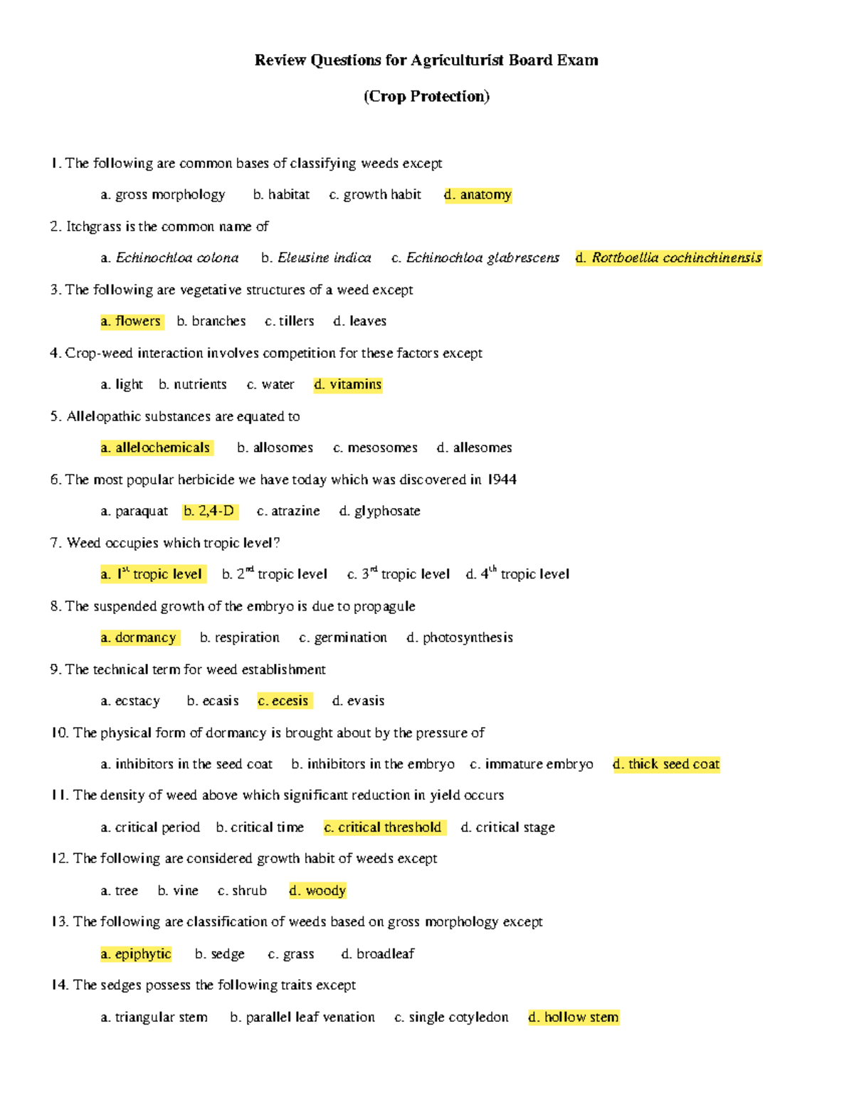 VSU (w Anskey) CRPT - LEA REVIEW - Review Questions for Agriculturist ...