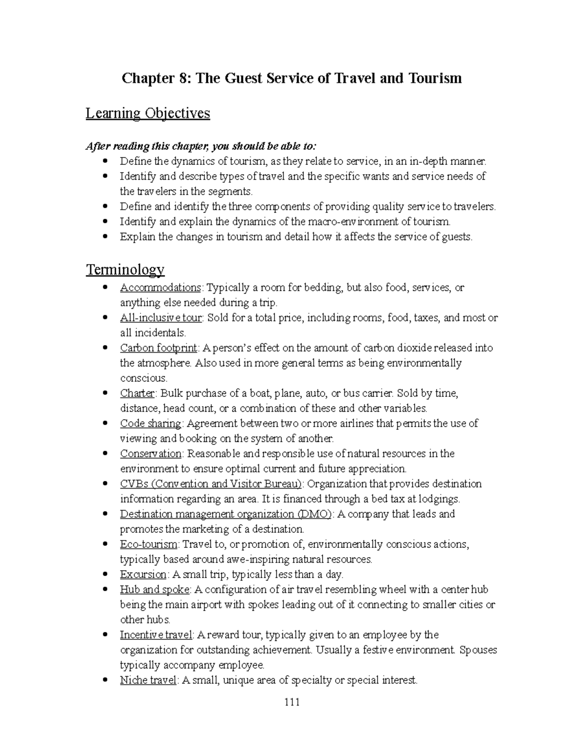 Ch08 - Instructor Manual - Chapter 8: The Guest Service of Travel and ...