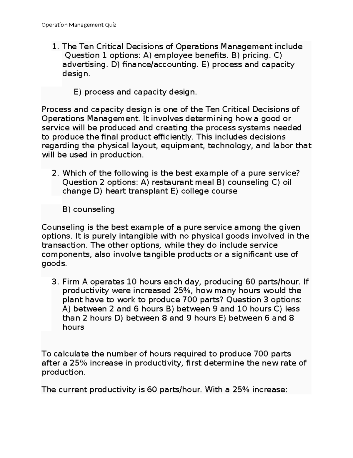 Quiz Operation Management - The Ten Critical Decisions of Operations ...