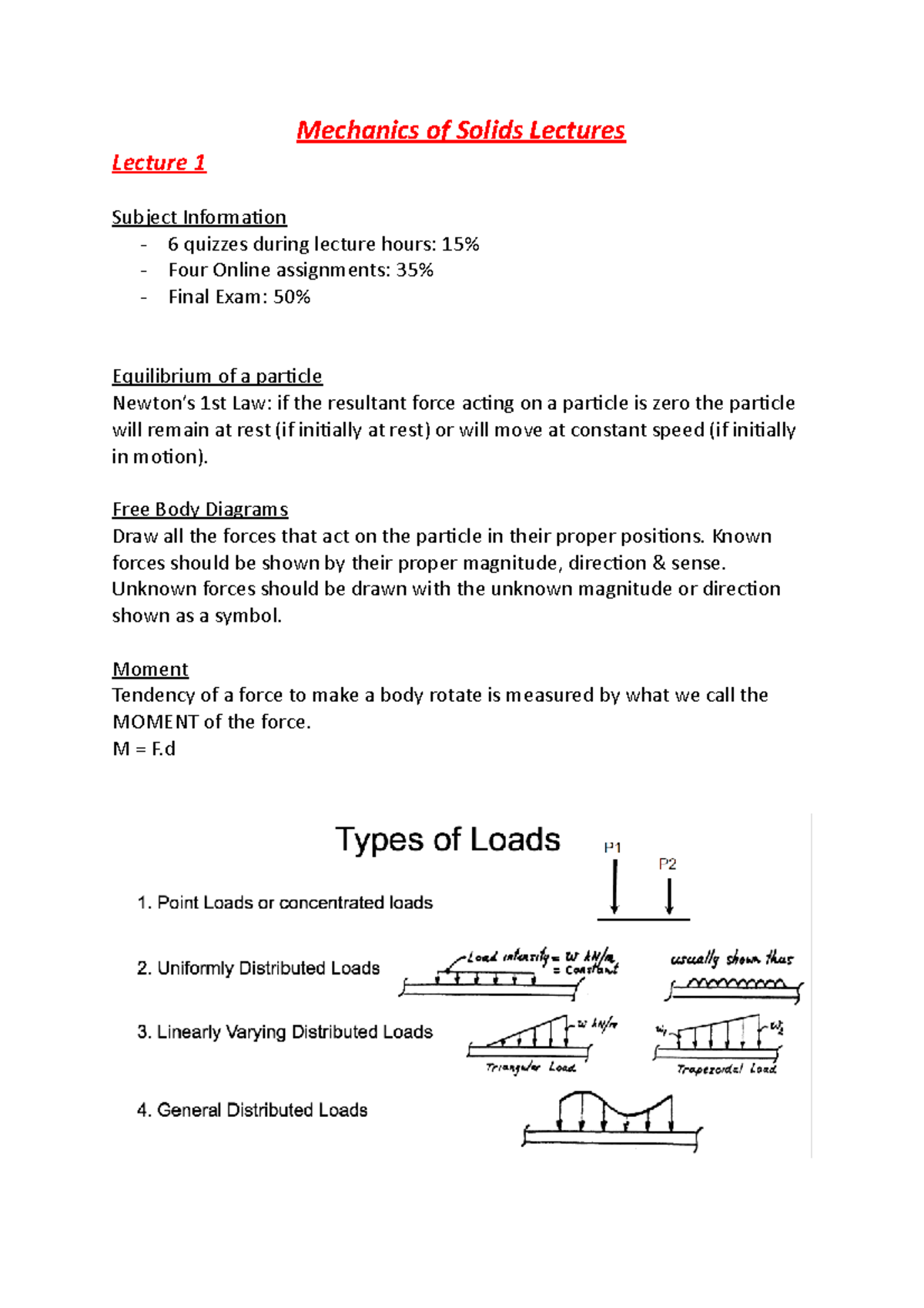 Mechanics of Solids Lectures - Mechanics of Solids Lectures Lecture 1 Subject Information - 6 ...
