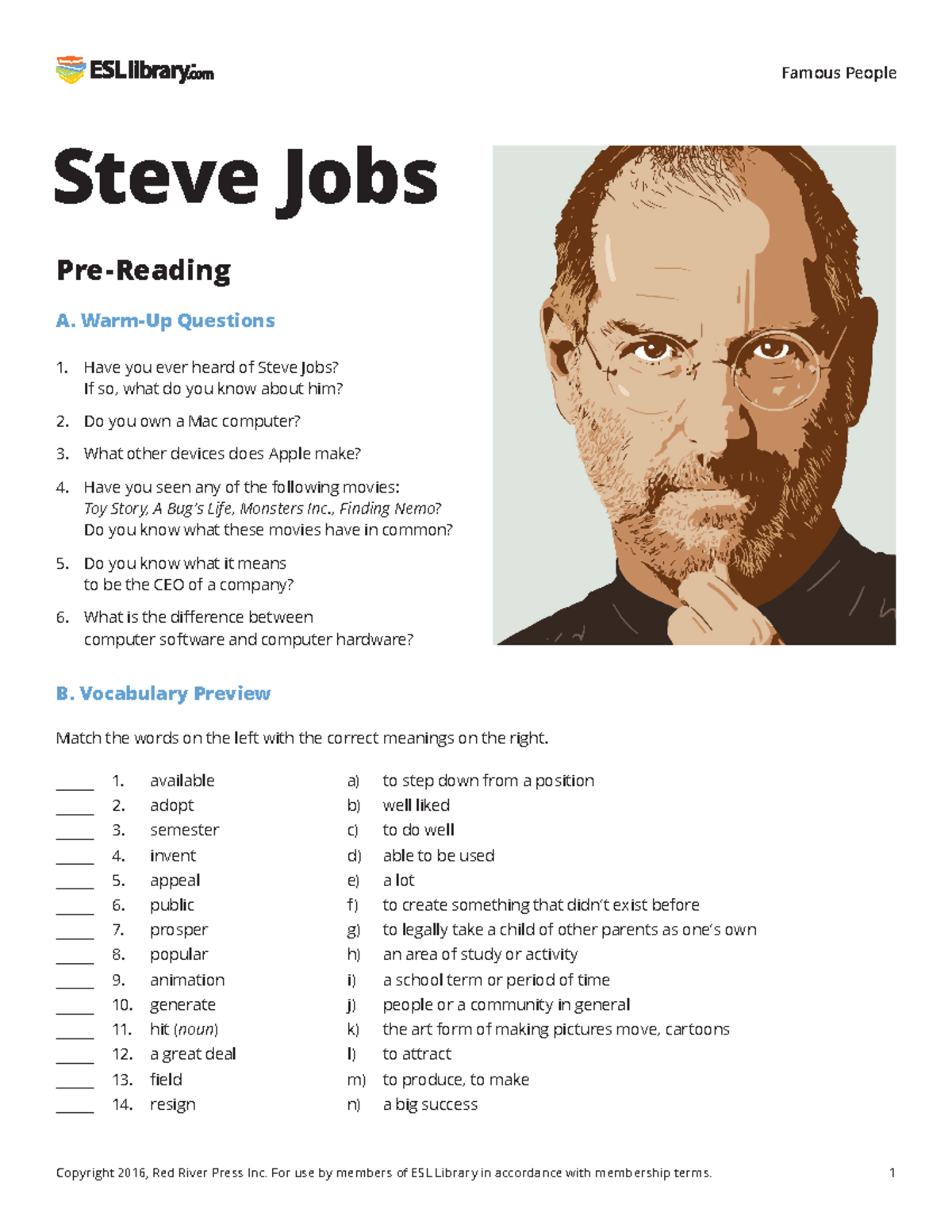 Famous Business Person Steve Jobs Student - Famous People B. Vocabulary ...