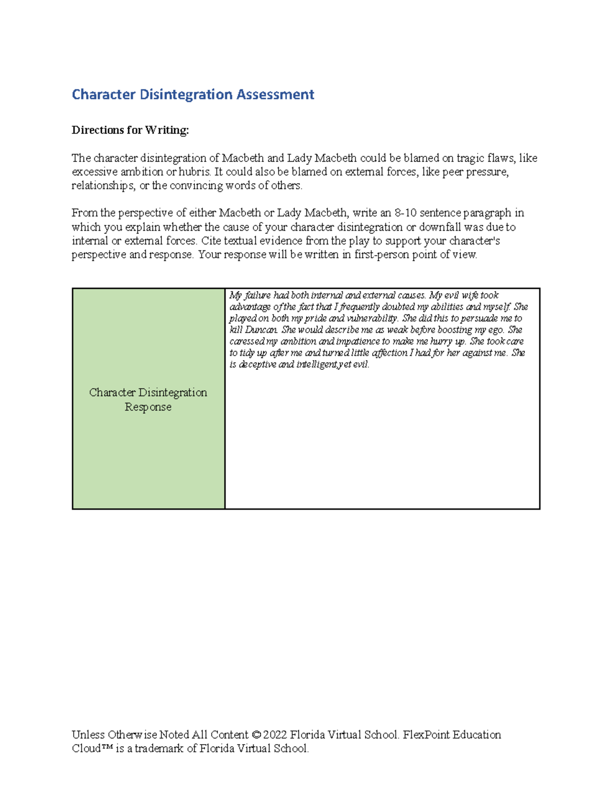 Copy of 5.05 Character Disintegration Assessment - Character ...