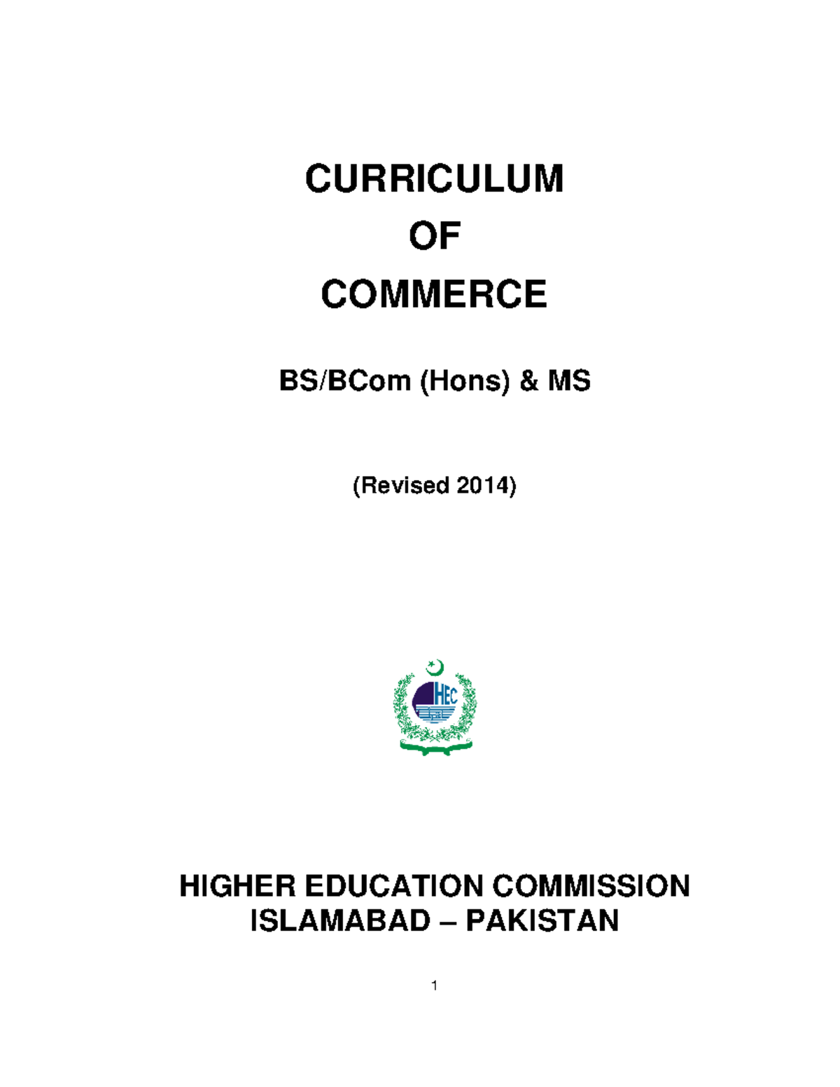 Commerce - CURRICULUM OF COMMERCE BS/BCom (Hons) & MS (Revised 2014 ...