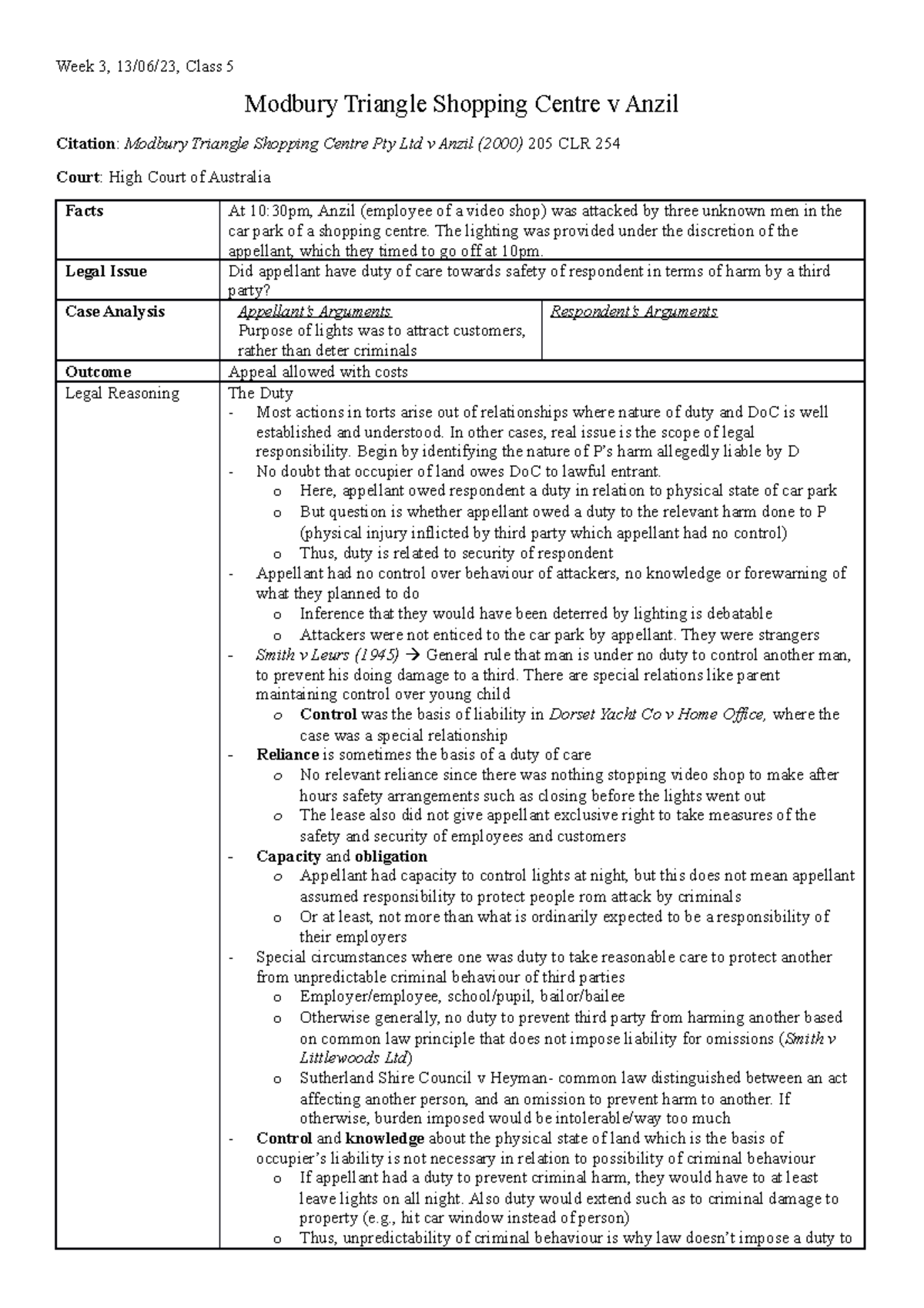 Modbury Triangle Shopping Centre v Anzil - Week 3, 13/06/23, Class 5 ...