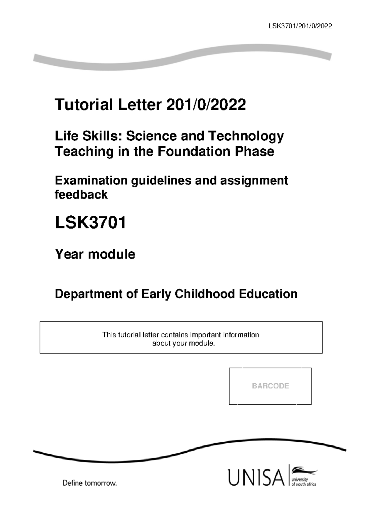 201LSK3701 - STUDY NOTES FOR LSK - LSK3701/201/0/ BARCODE Tutorial ...
