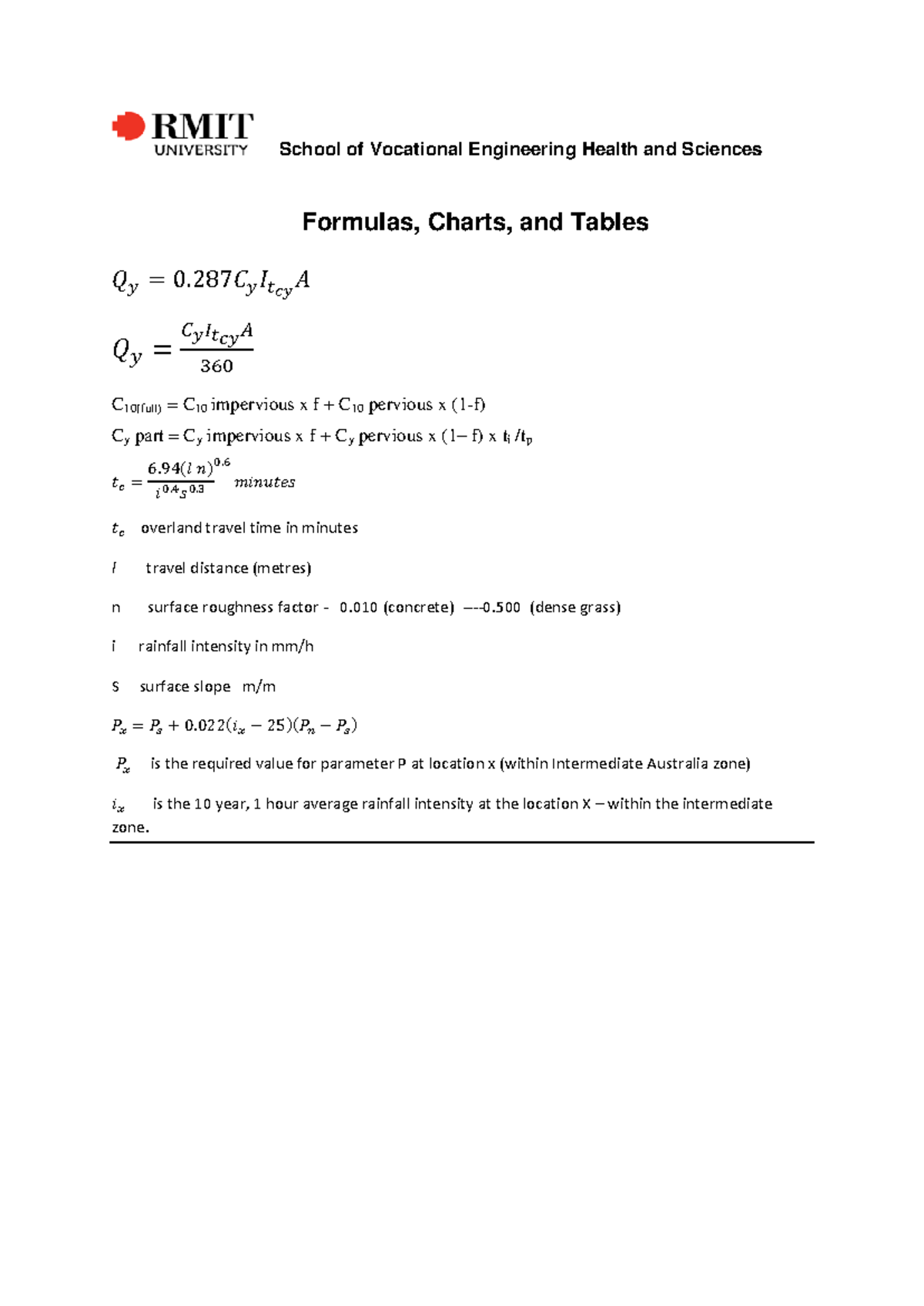 Formulae-exam sem 2 - Exam Formulae - School of Vocational Engineering ...