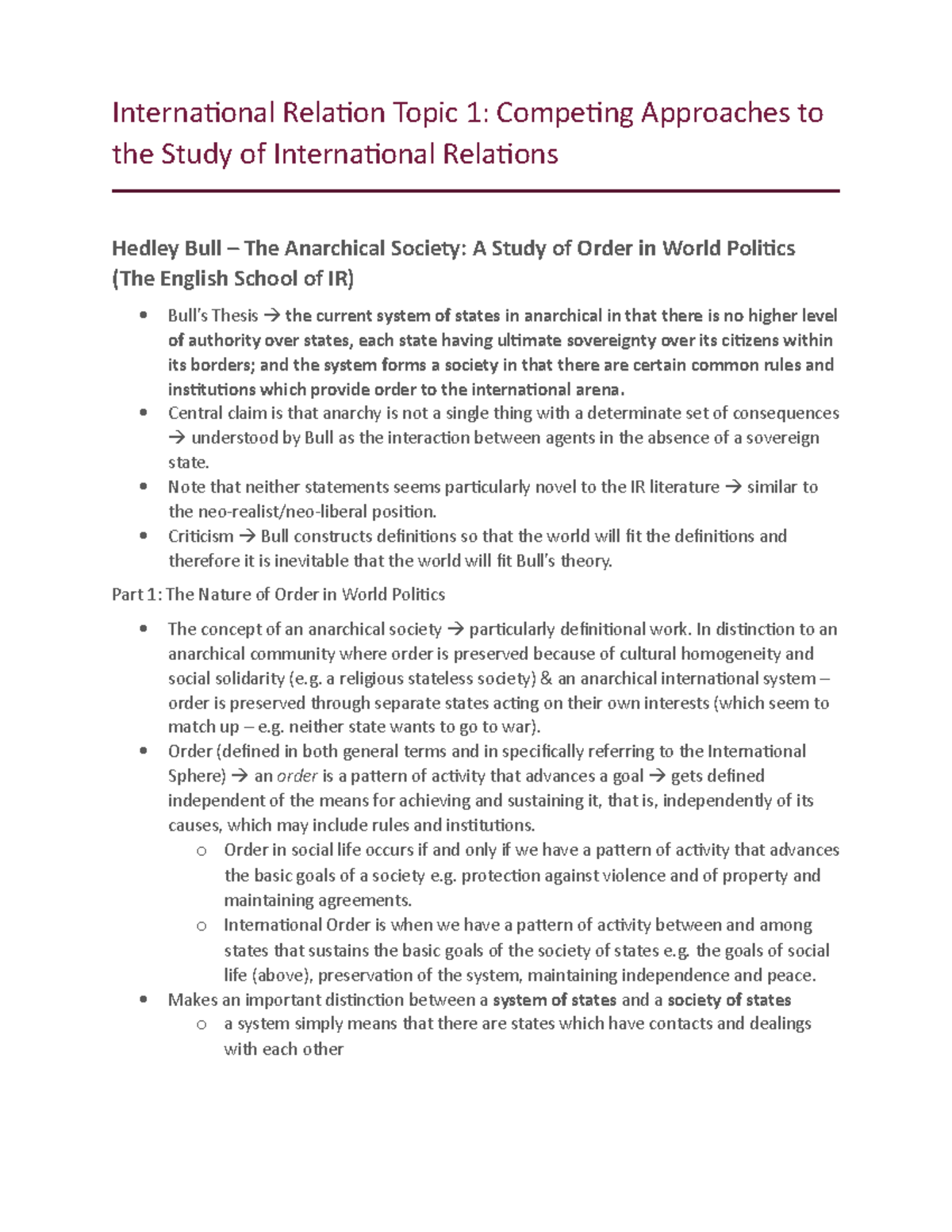 Theories of International Relations Summary - International Relation ...