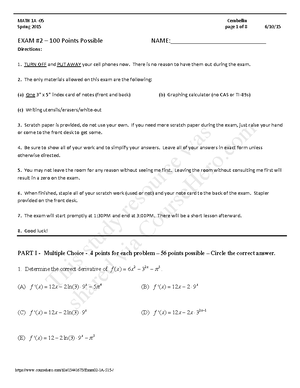 Calculus Cheat Sheet - MATH 1A - Studocu