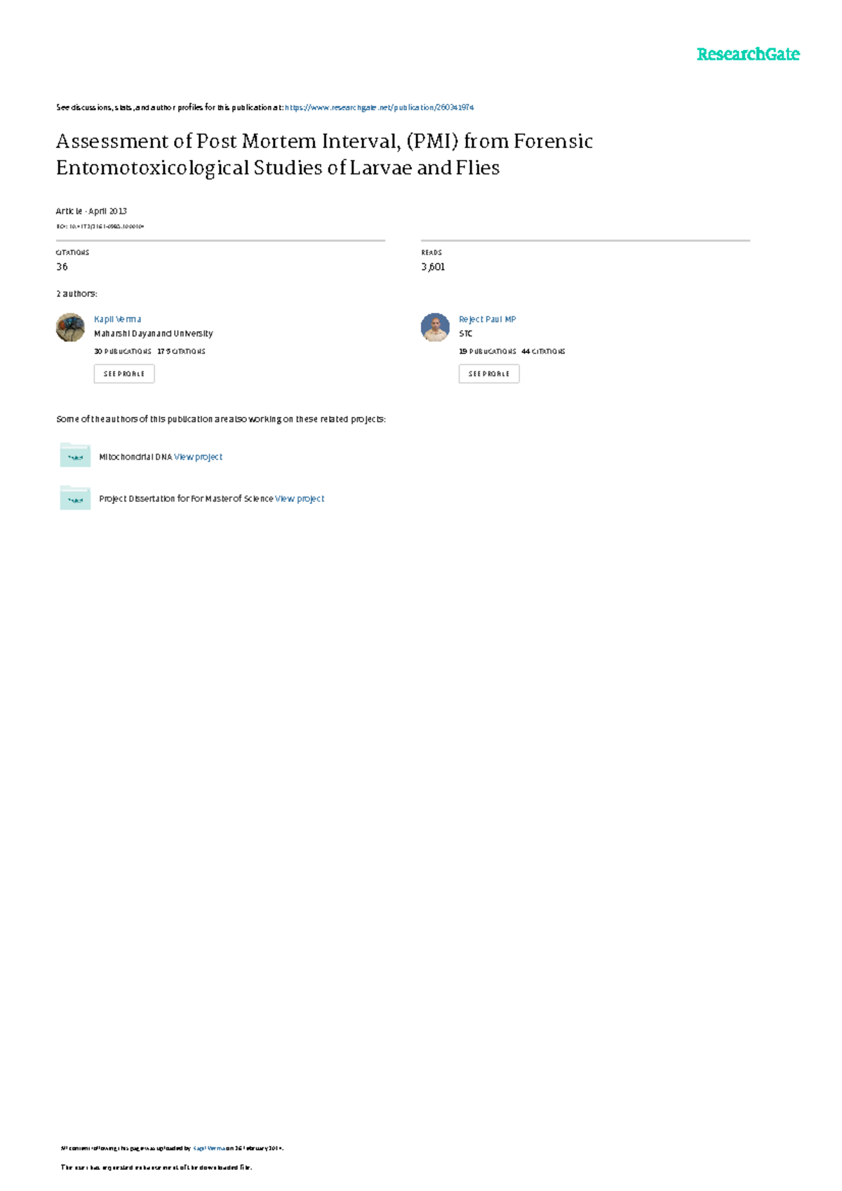 Assessment of post mortem interval pmi from forensic ...