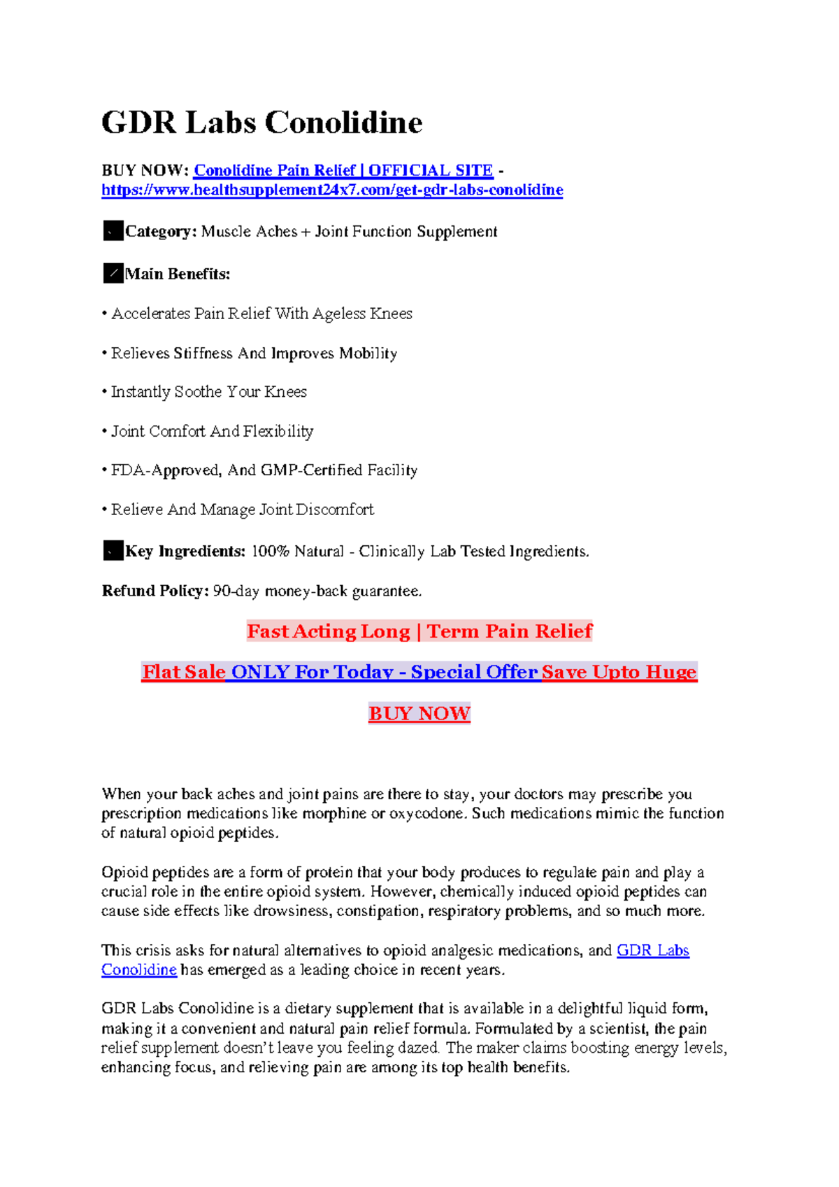 GDR Labs Conolidine - Refund Policy: 90 - day money-back guarantee. Fast Acting Long | Term Pain ...