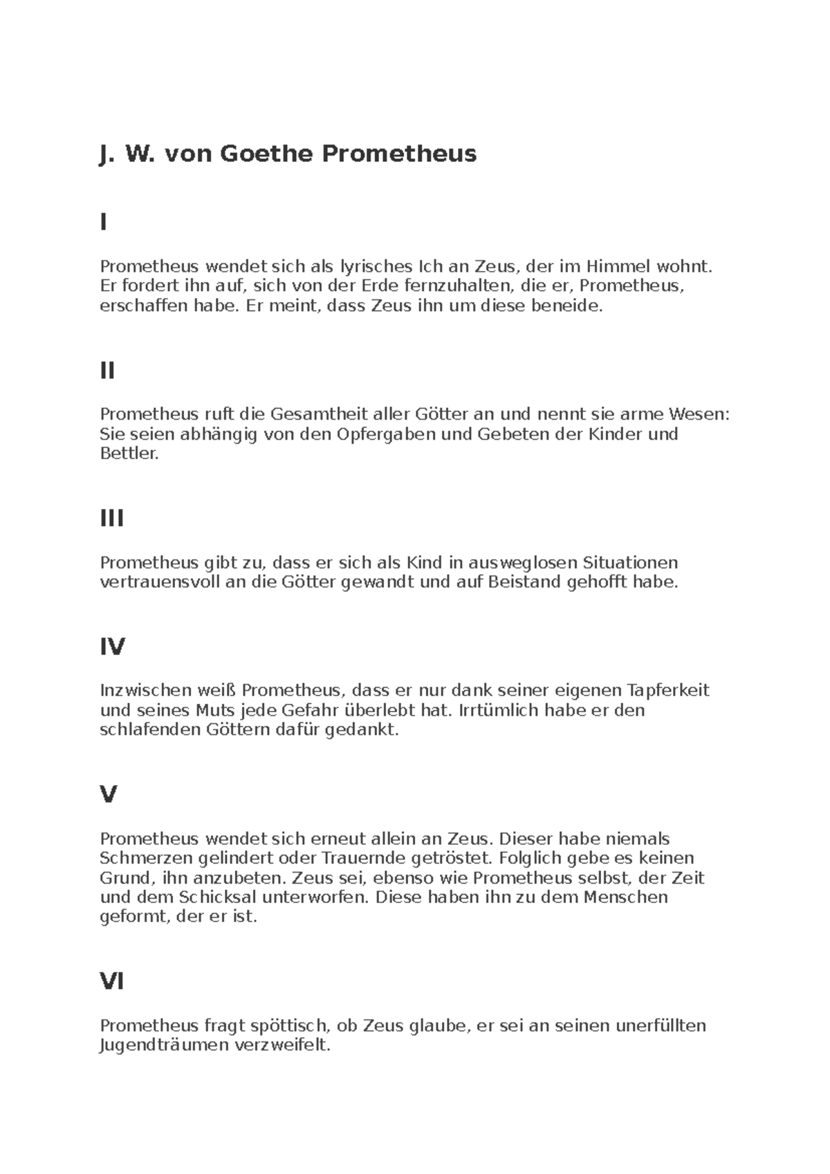 Prometheus 11b - J. W. von Goethe Prometheus I Prometheus wendet sich ...