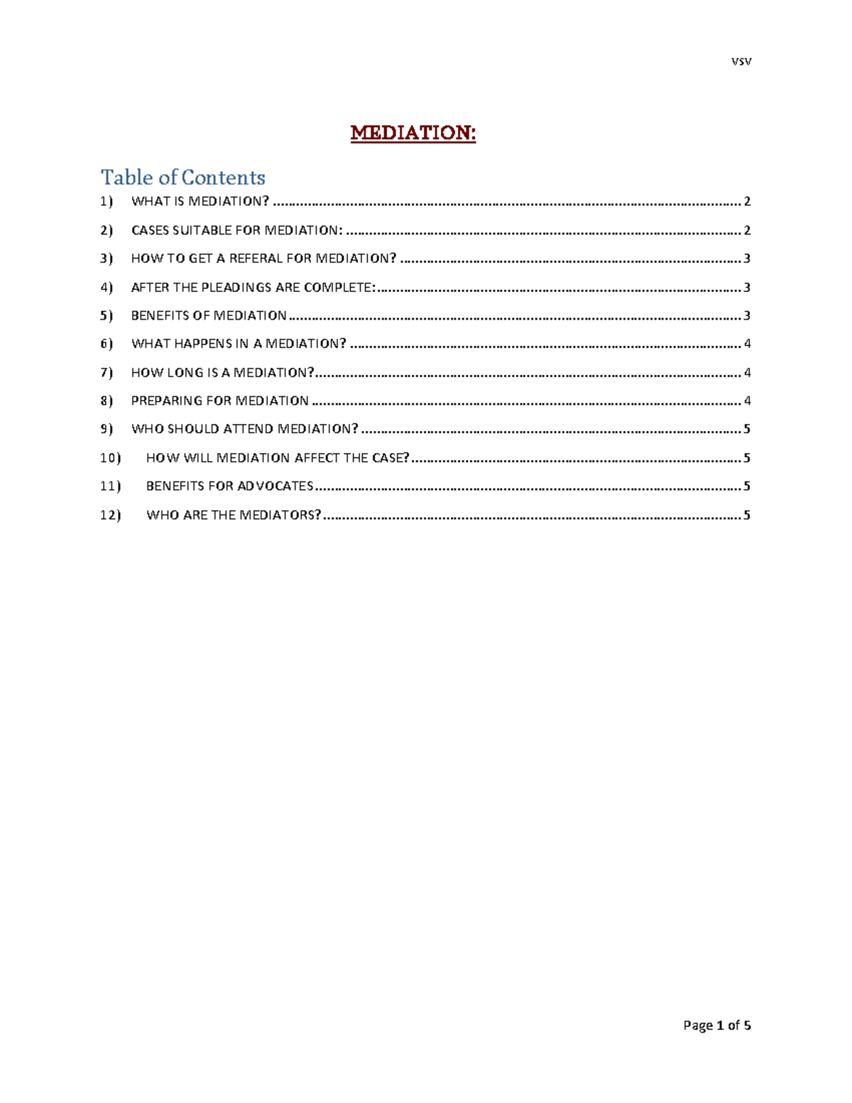 Mediation-adrs - Good Notes - MEDIATION: WHAT IS MEDIATION? Table of ...