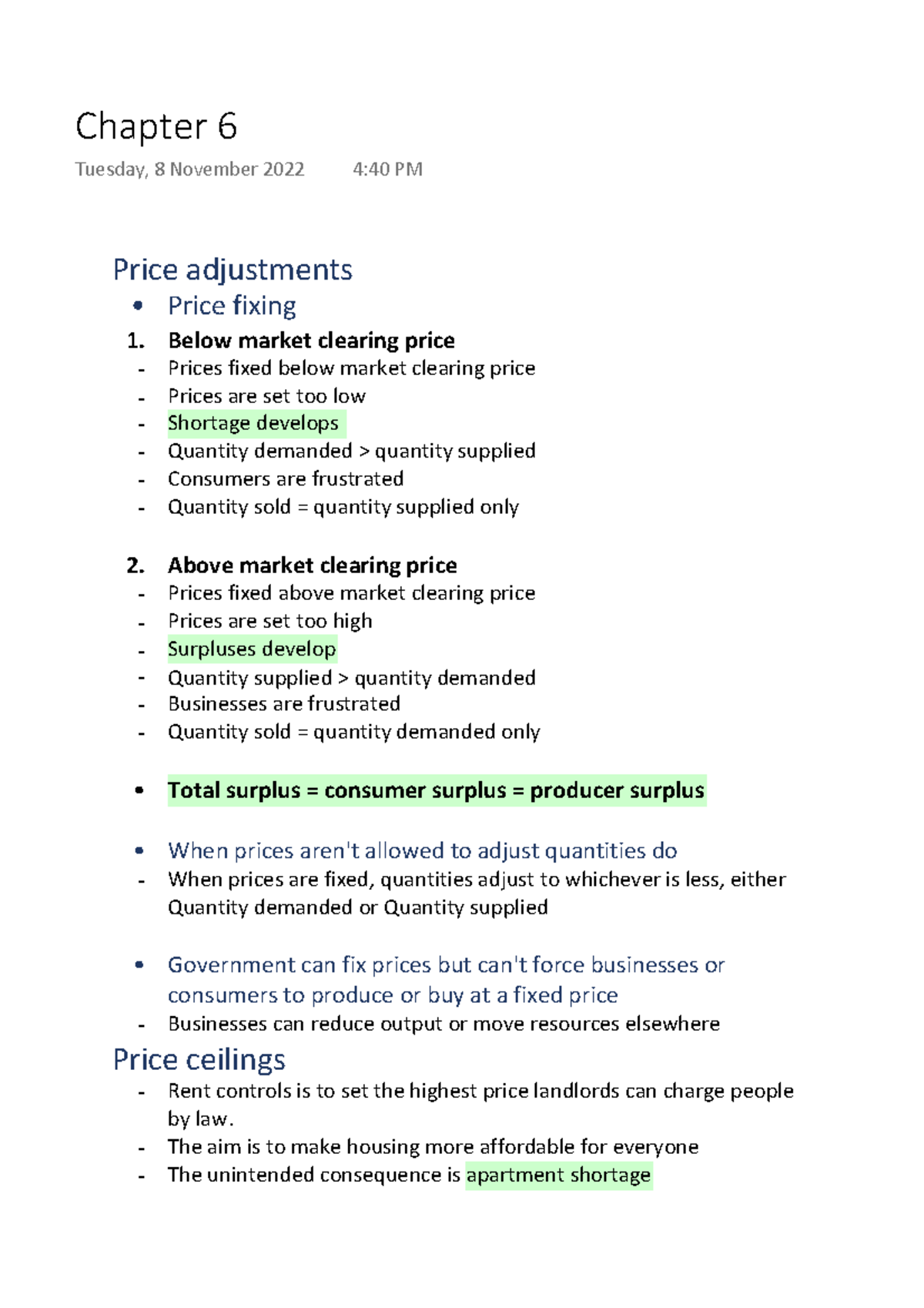 Chapter 6 - lecture module notes - Price adjustments • Price fixing 1 ...