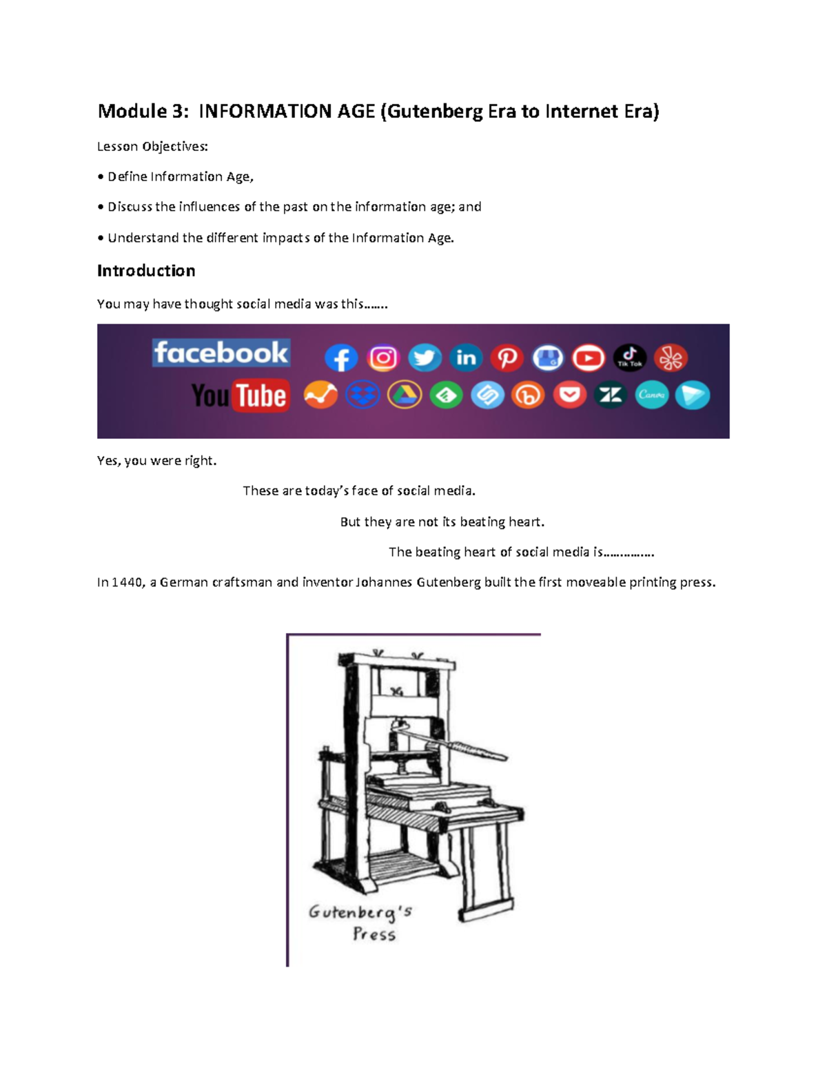Module 2 Lesson 1 Information AGE - Module 3: INFORMATION AGE ...