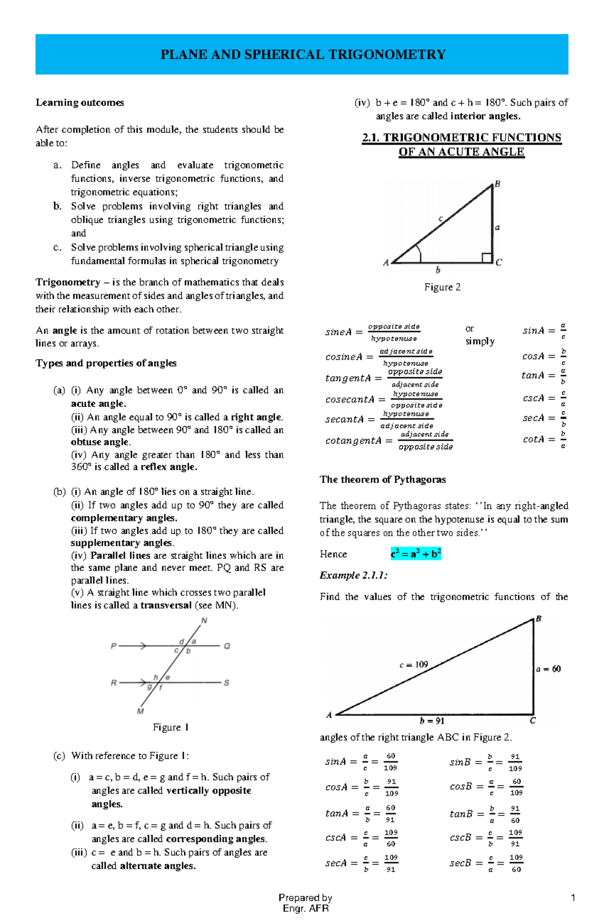 Trigonometry rev 1 - Learning outcomes After completion of this module ...