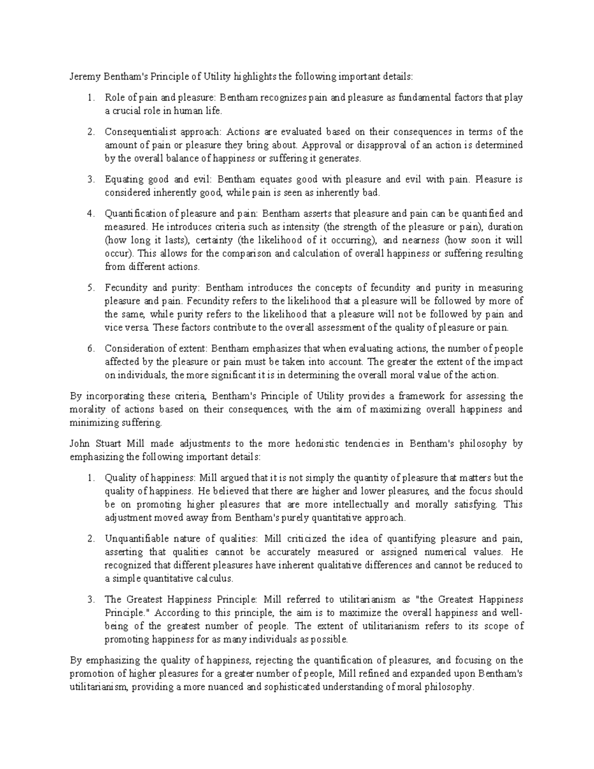 Ethics Report - GOOD - Jeremy Bentham's Principle of Utility highlights ...