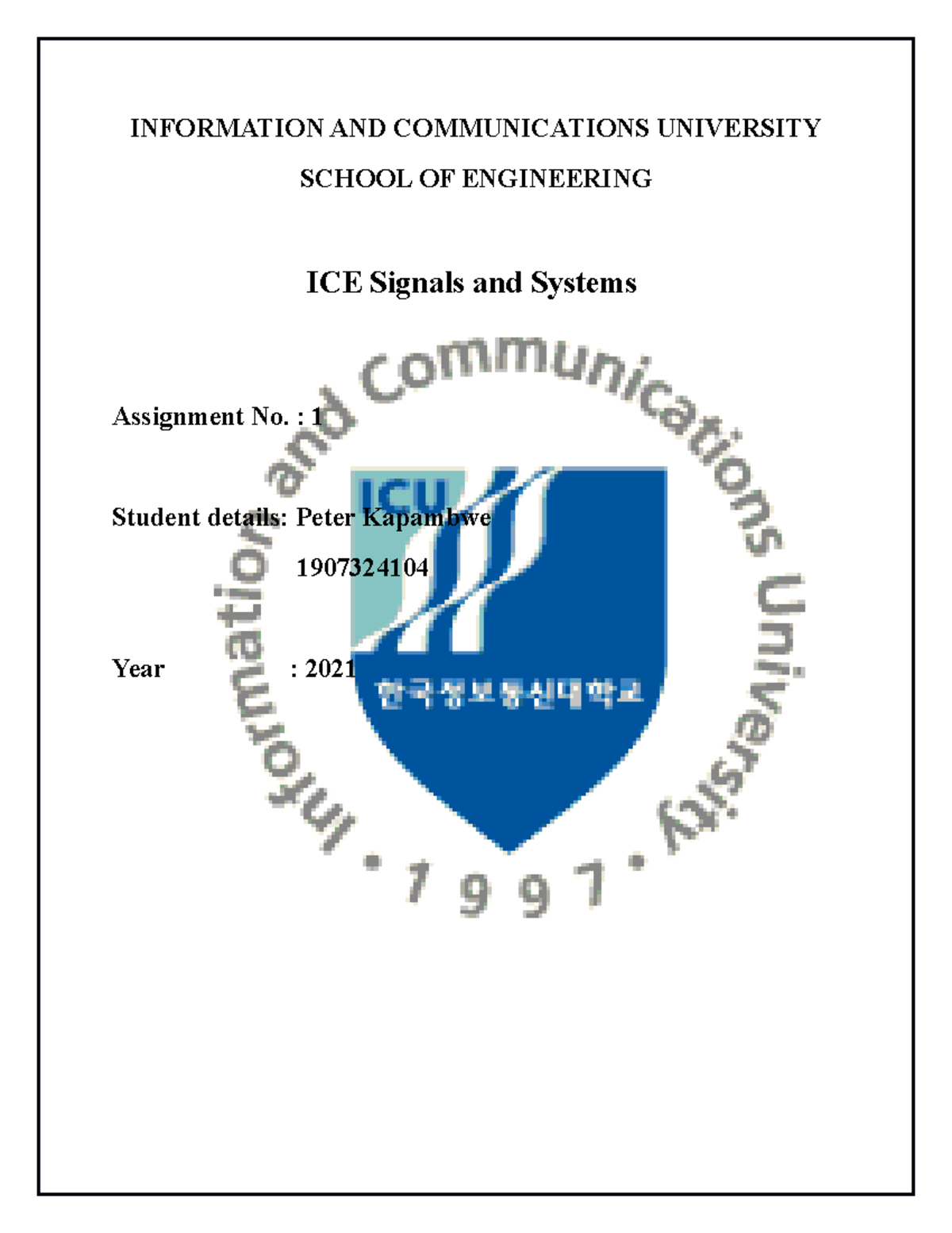 Assignment - Signal & Systems -1907324104 - 2021 - INFORMATION AND ...