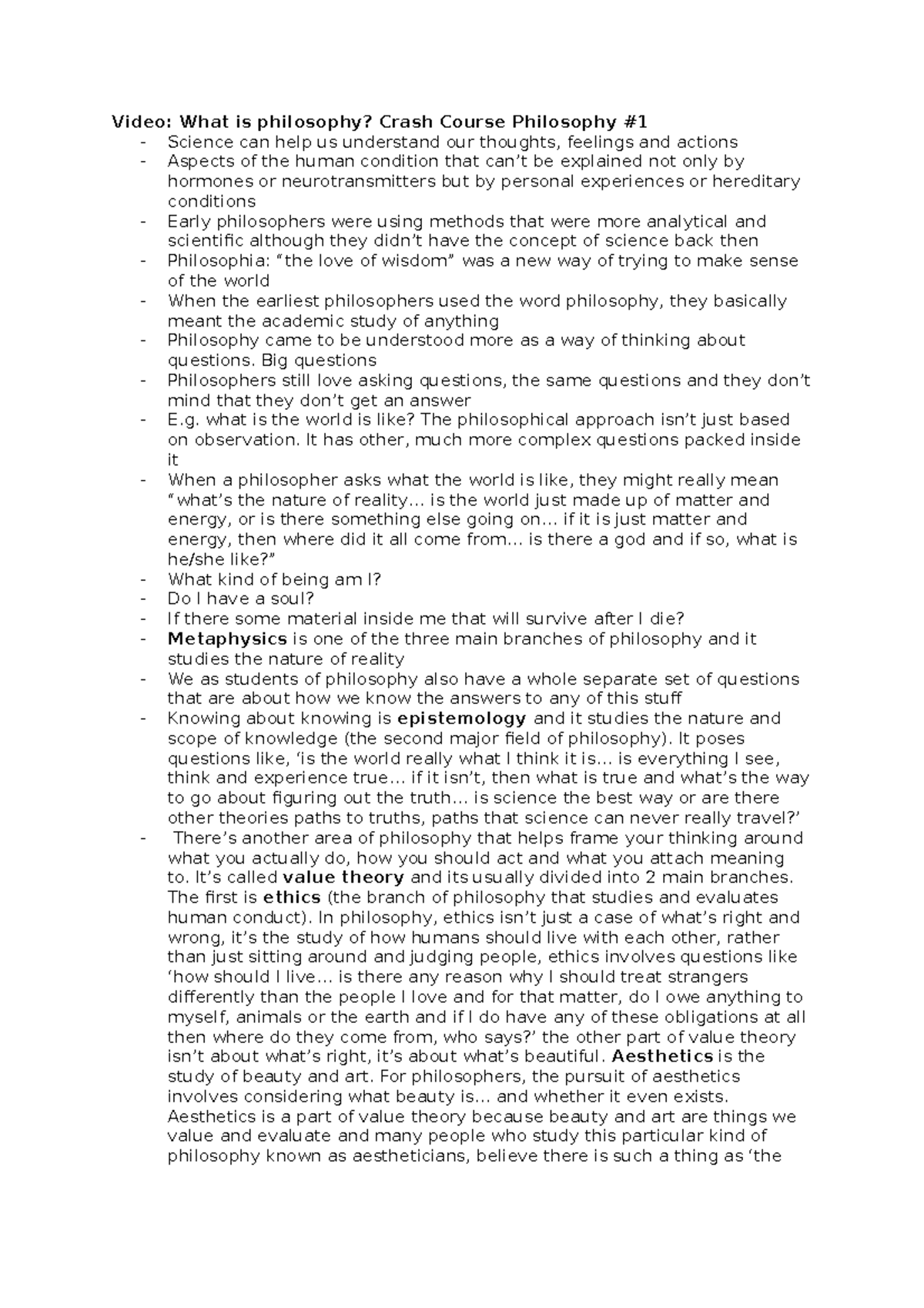 Ethics in the Social Sciences Week 1 Notes - Video: What is philosophy ...