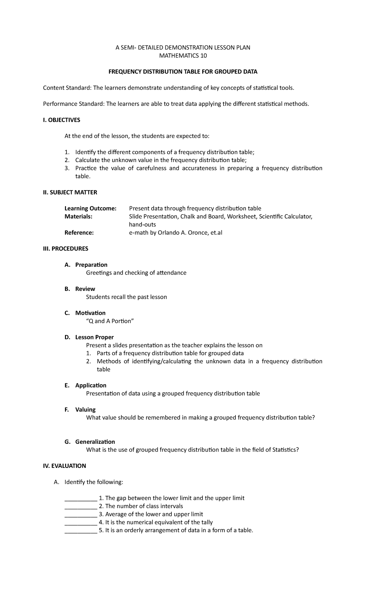 A SEMI Detailed Demonstration Lesson PLAN - A SEMI- DETAILED ...