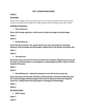 Assignment 1 Coursework - Unit 1: Exploring Business FEATURES ...