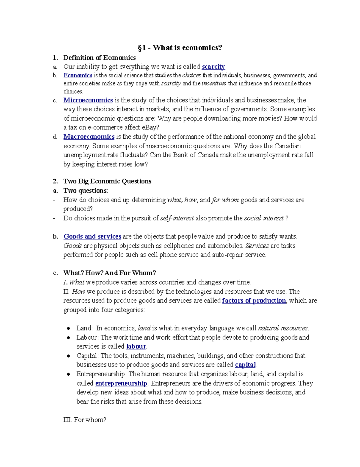 ECON Review notes §1 - Summary Microeconomics - §1 - What is economics ...