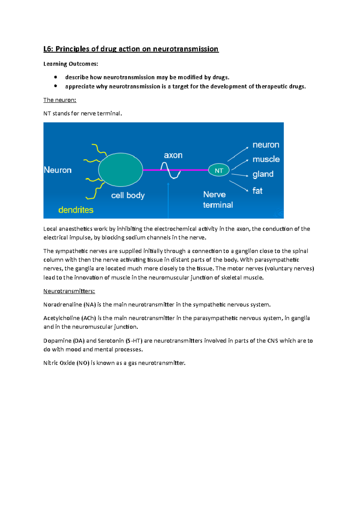 L6- Principles of drug action on neurotransmission - L6: Principles of ...