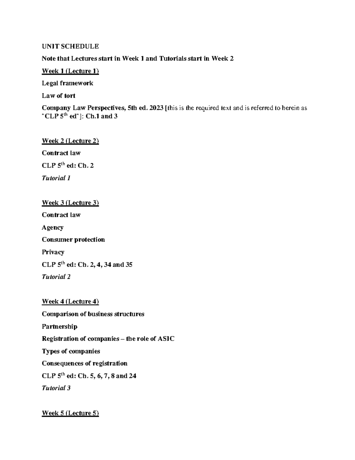 ACCG2051 S1 2024 Unit Schedule - UNIT SCHEDULE Note that Lectures start ...