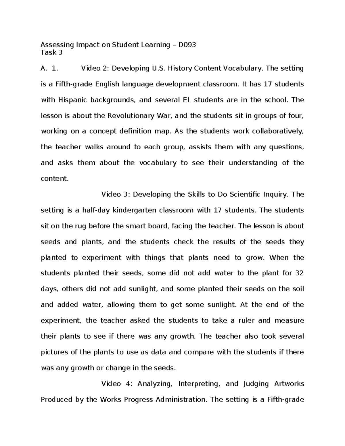 Task3-D093 - Passed!!!! - Assessing Impact on Student Learning – D Task ...