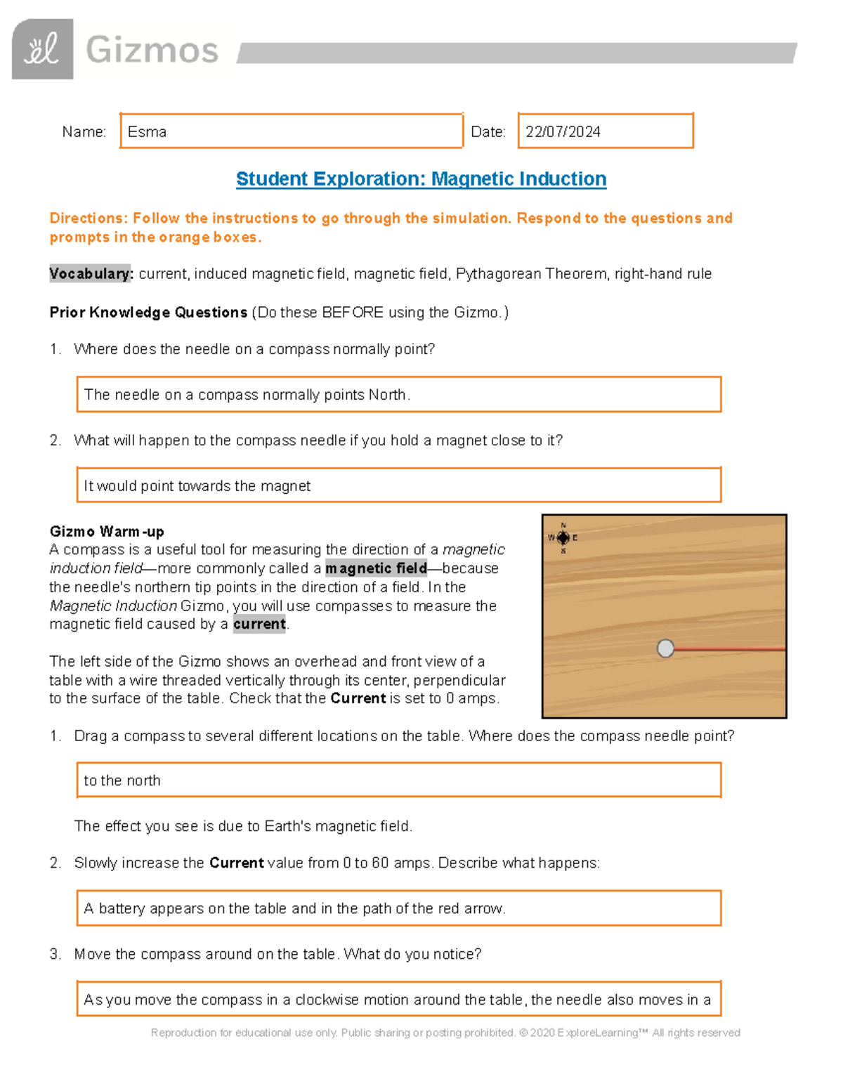 Gizmo Magnetic Induction Answers Key physics - Name: Esma Date: 22/07 ...