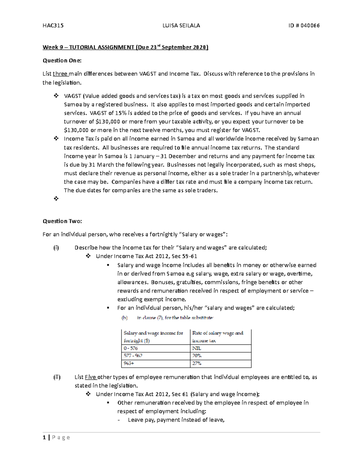 Week 9- Tutorial Assignment (due 23rd Sept 20) - Week 9 – TUTORIAL ...