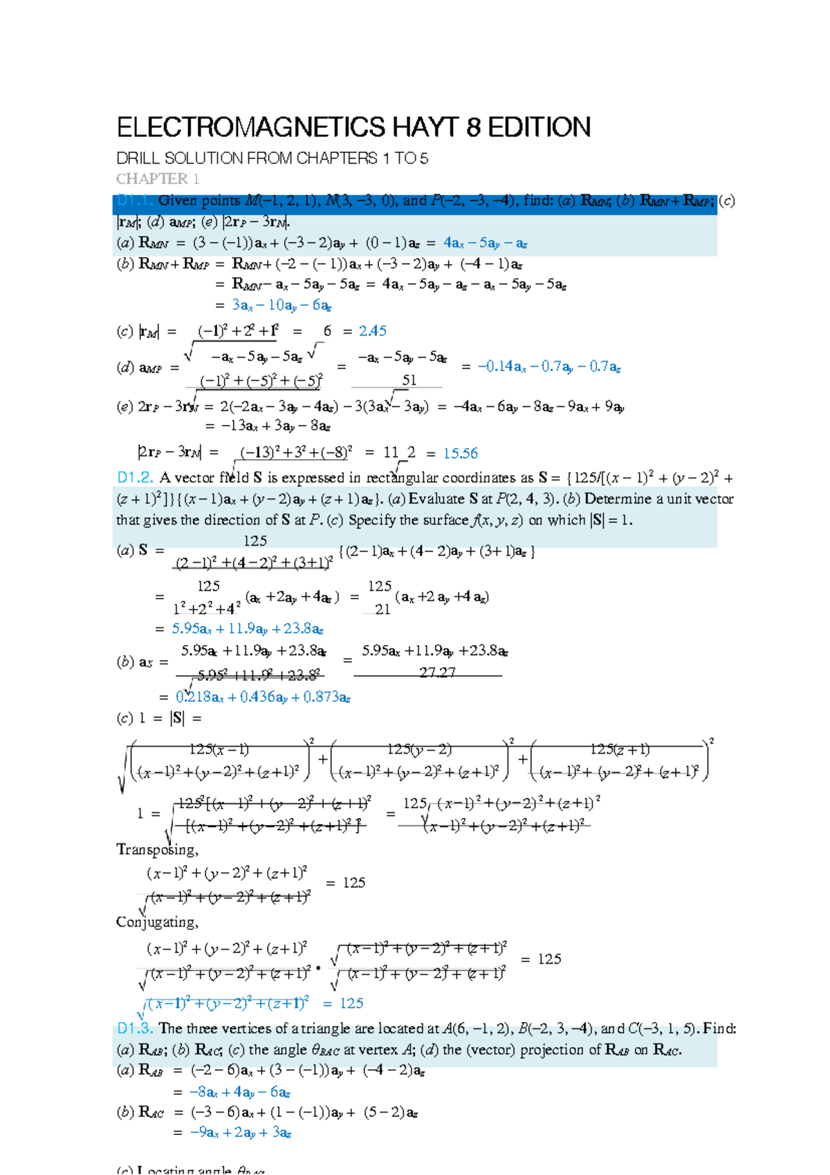 284428991-electromagnetics-drill-solution-hayt8e-chapter-1to5 compress - ELECTROMAGNETICS HAYT 8 ...