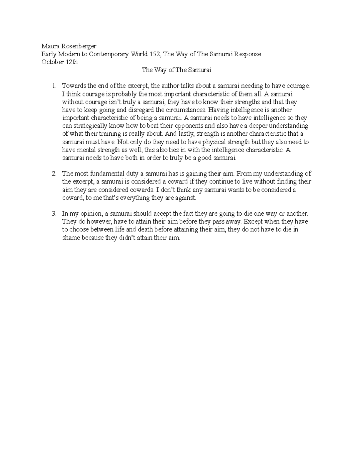 The way of the samurai - Maura Rosenberger Early Modern to Contemporary ...