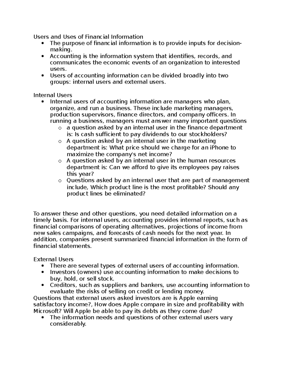 Users and Uses of Financial Information - ACCT21000EXV - Studocu
