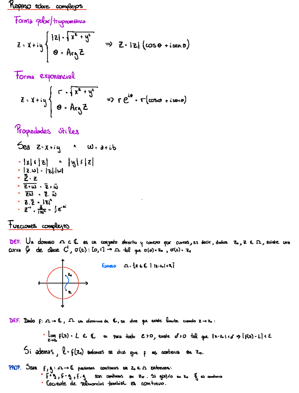 Teoria Mate Sup - Resumen Matemática Superior - Repaso sobre complejos Formapolartrigonométrica ...