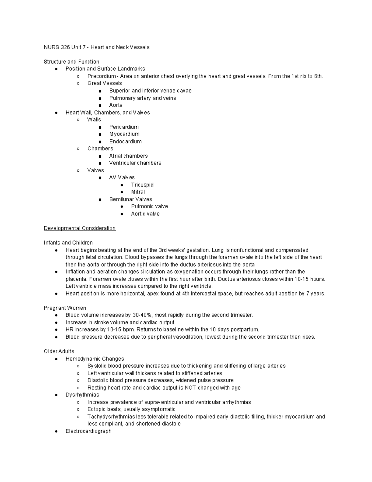 NURS 326 Unit 7 - Heart and Neck Vessels - NURS 326 Unit 7 - Heart and ...