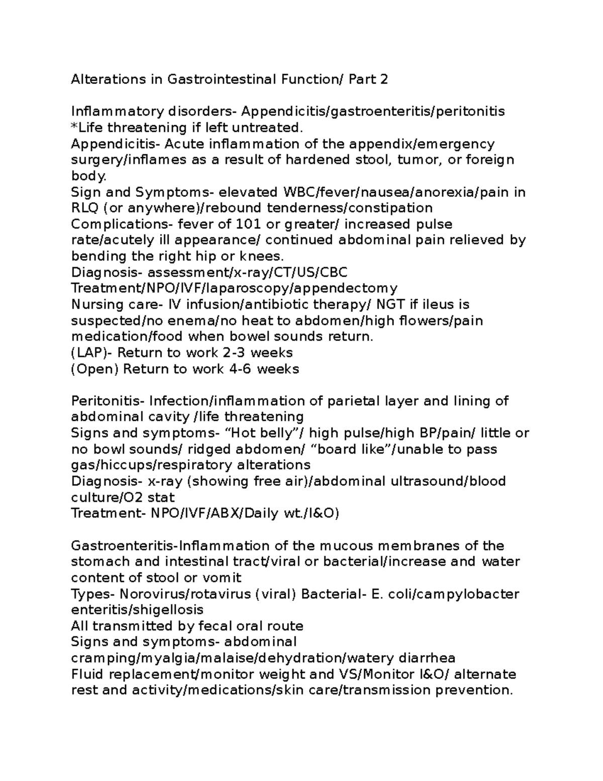 Gastro part 2 - Lecture notes GI disorders chapter review notes ...