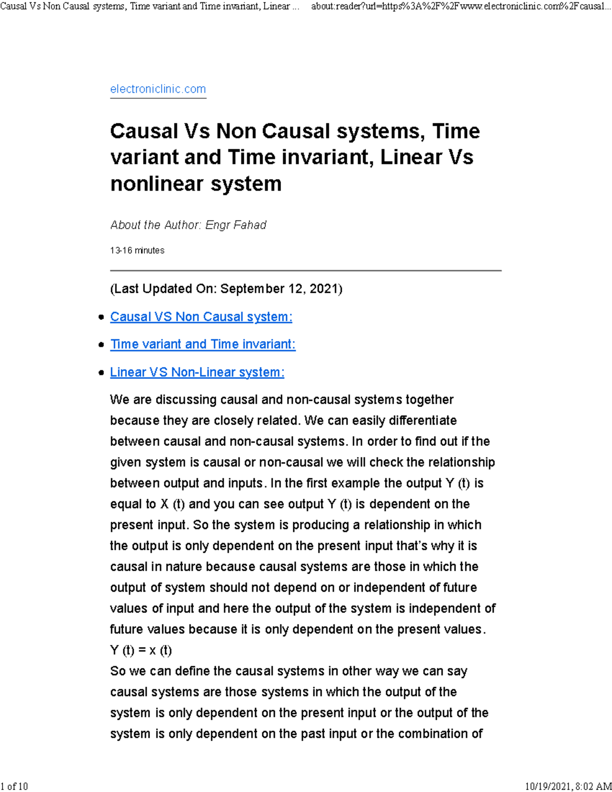 Causal Vs Non Causal systems, Time variant and Time invariant, Linear Vs nonlinear system ...